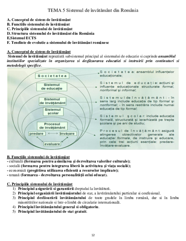 (PDF) TEMA 5 Sistemul de învătământ din România