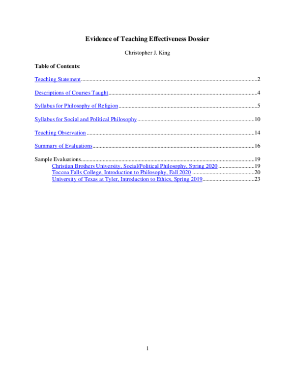 (PDF) Evidence of Teaching Effectiveness Dossier