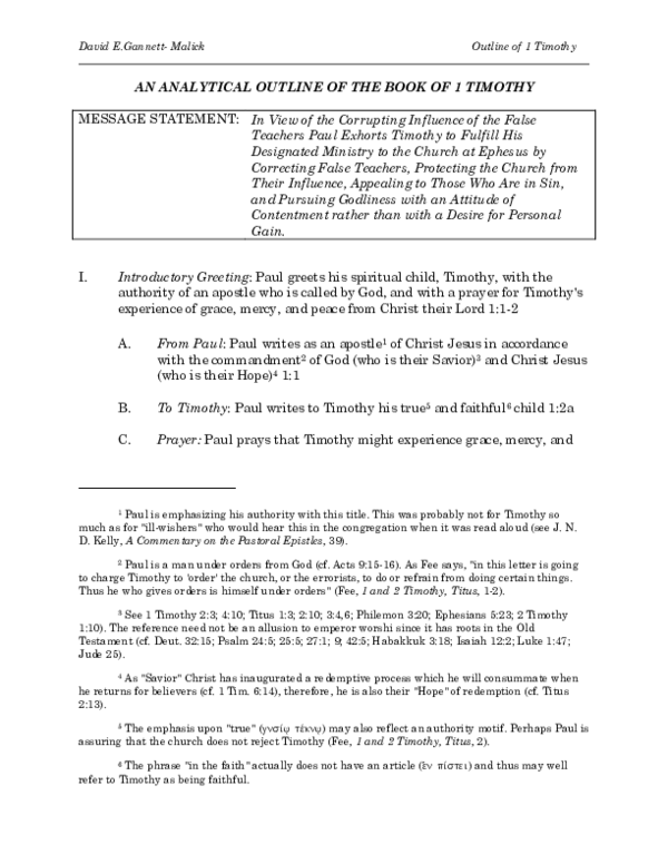 (PDF) AN ANALYTICAL OUTLINE OF THE BOOK OF 1 TIMOTHY