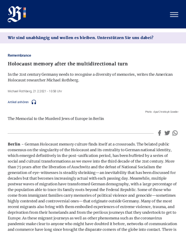 (PDF) Holocaust Memory After the Multidirectional Turn