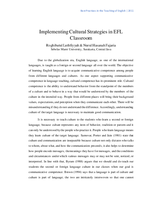 (PDF) Implementing Cultural Strategies in EFL Classroom