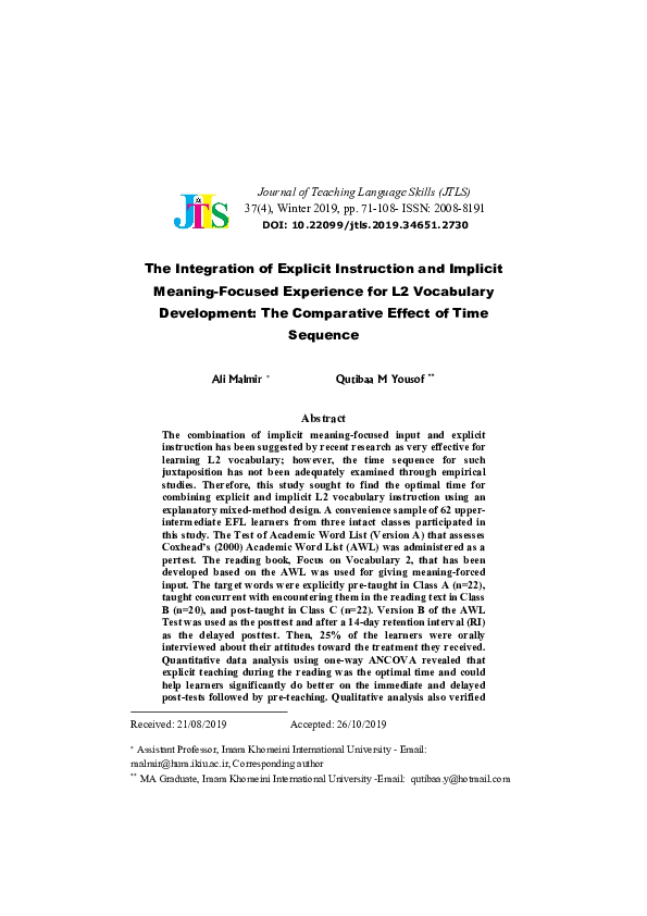 (PDF) The Integration of Explicit Instruction and Implicit Meaning-Focused Experience for L2 ...