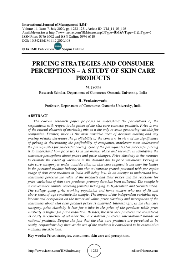 (PDF) PRICING STRATEGIES AND CONSUMER PERCEPTIONS -A STUDY OF SKIN CARE ...