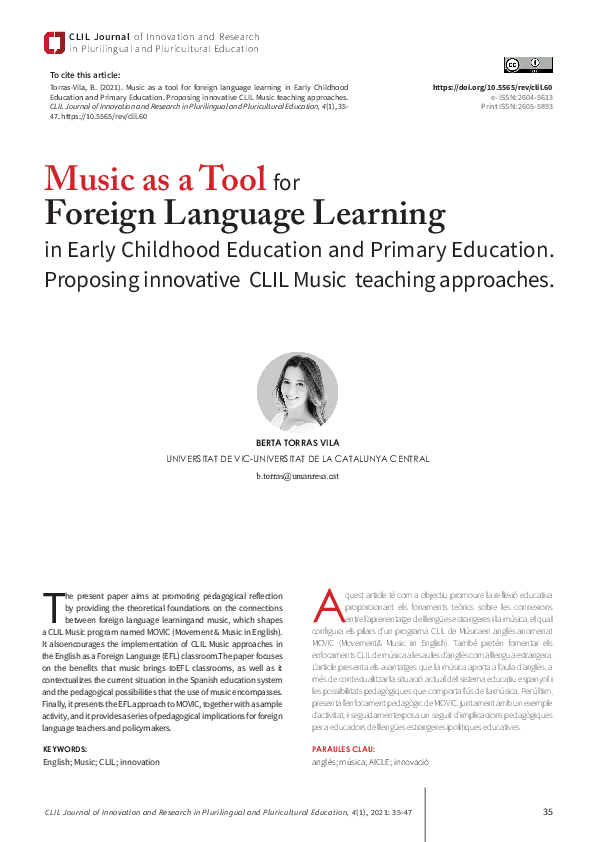 (PDF) Music as a Tool for Foreign Language Learning in Early Childhood ...