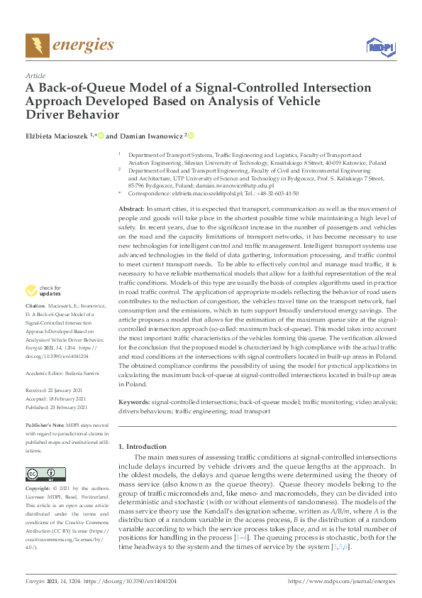 (PDF) A Back-of-Queue Model of a Signal-Controlled Intersection Approach Developed Based on ...