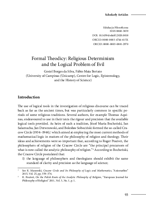 (PDF) Formal Theodicy: Religious Determinism and the Logical Problem of ...
