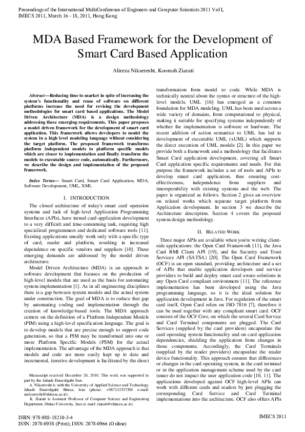 (PDF) MDA Based Framework for the Development of Smart Card Based Application