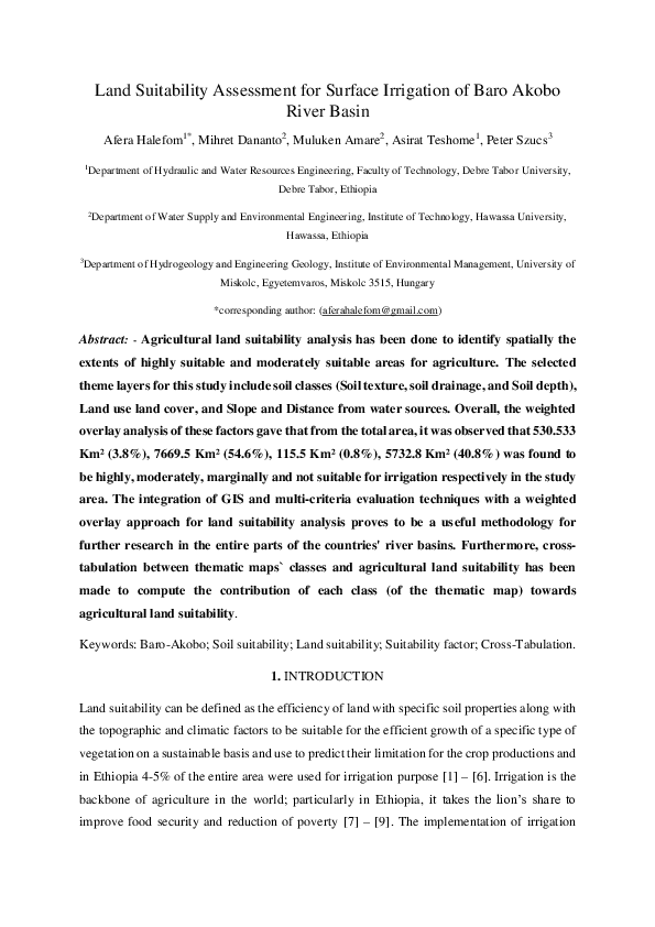 (PDF) Land Suitability Assessment for Surface Irrigation of Baro Akobo ...