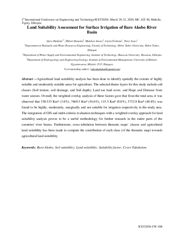 (PDF) Land Suitability Assessment for Surface Irrigation of Baro Akobo ...