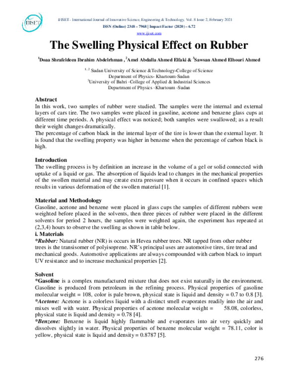 (PDF) The Swelling Physical Effect on Rubber