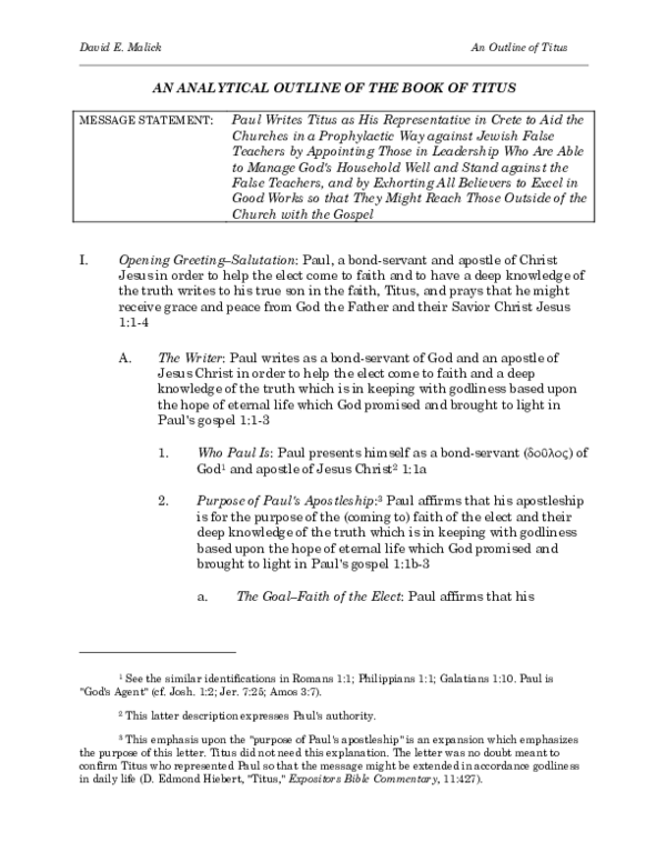(PDF) AN ANALYTICAL OUTLINE OF THE BOOK OF TITUS