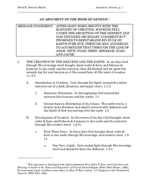 (PDF) An Analytical Outline of the Book of Genesis