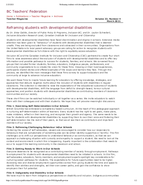 (PDF) Reframing students with developmental disabilities