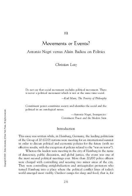 (PDF) Movement or Event? Negri vs. Badiou on Politics,” in Open Borders ...