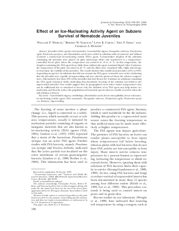 (PDF) Effect of an ice-nucleating activity agent on subzero survival of ...