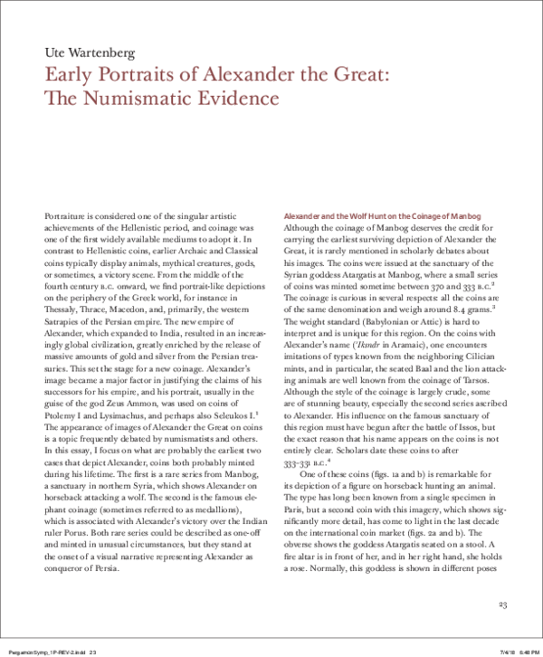 (PDF) “Early Portraits of Alexander the Great: The Numismatic Evidence”