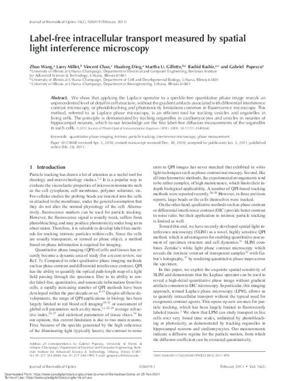 (PDF) Label-free intracellular transport measured by spatial light interference microscopy