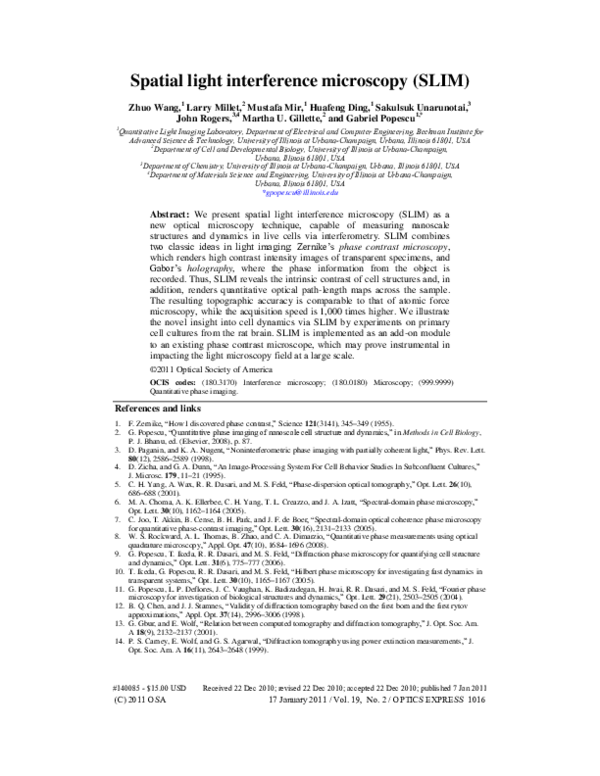 (PDF) Spatial light interference microscopy (SLIM)