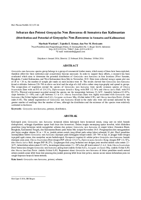 (PDF) Sebaran dan Potensi Gonystylus Non Bancanus di Sumatera dan Kalimantan