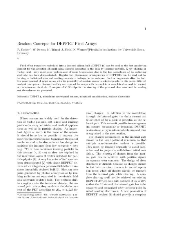 (PDF) Readout concepts for DEPFET pixel arrays | Marcel Trimpl - Academia.edu