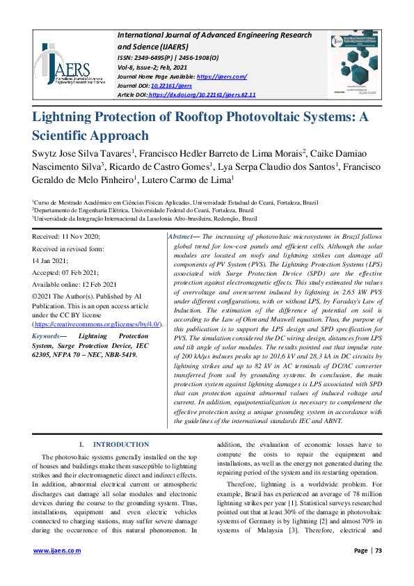 (PDF) Lightning Protection of Rooftop Photovoltaic Systems: A ...