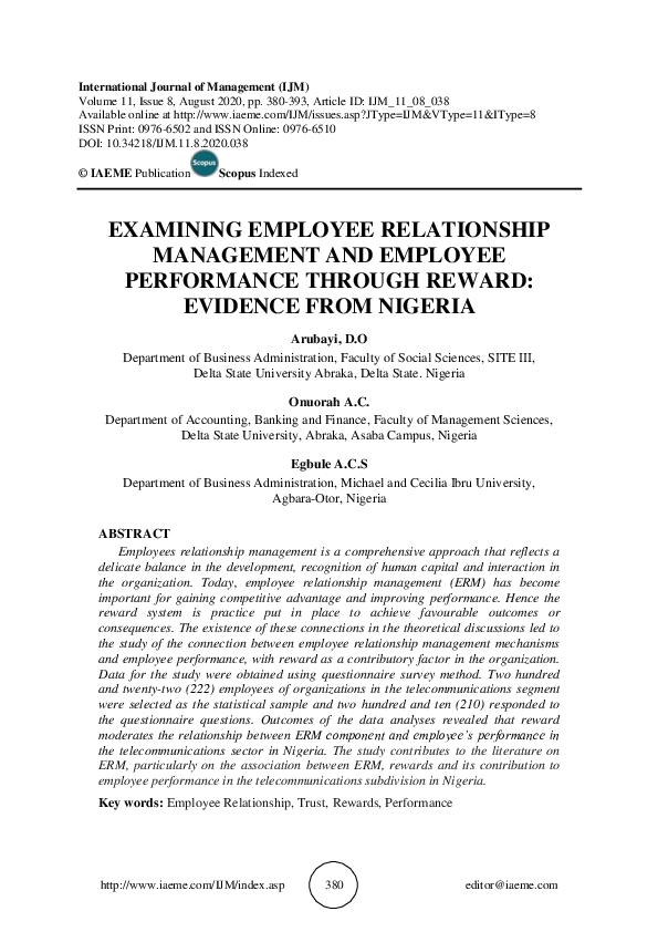 (PDF) EXAMINING EMPLOYEE RELATIONSHIP MANAGEMENT AND EMPLOYEE ...