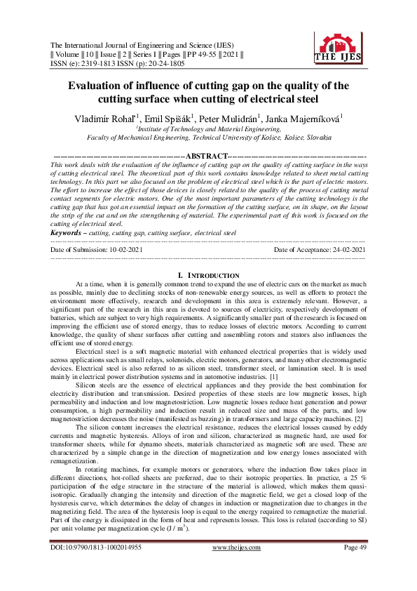 (PDF) Evaluation of influence of cutting gap on the quality of the ...