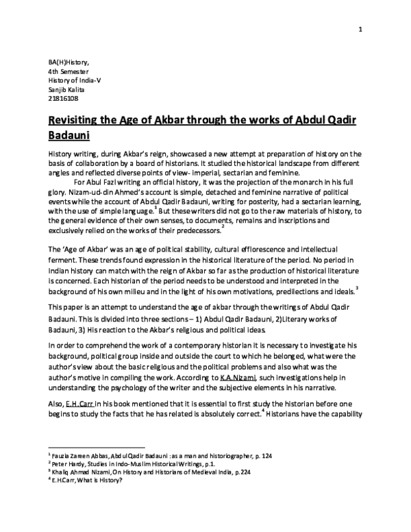 (PDF) Revisiting the Age of Akbar through the works of Abdul Qadir Badauni