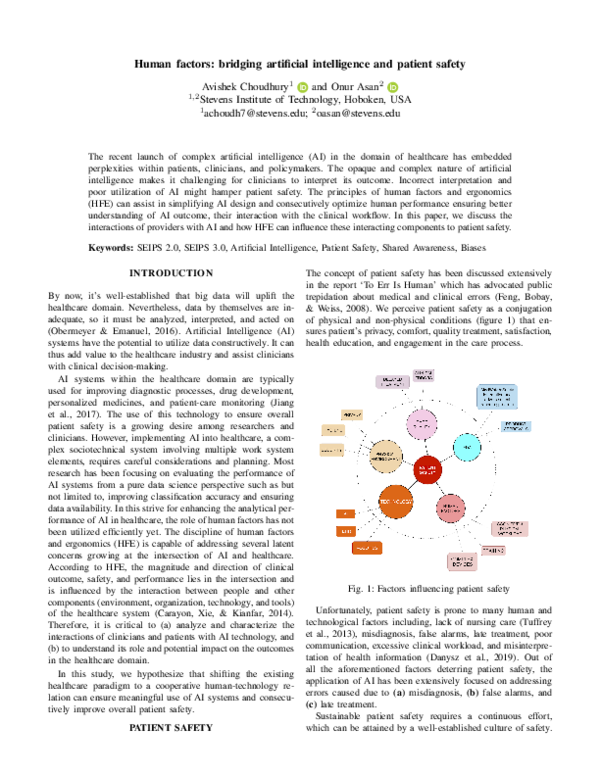 (PDF) Human factors: bridging artificial intelligence and patient safety