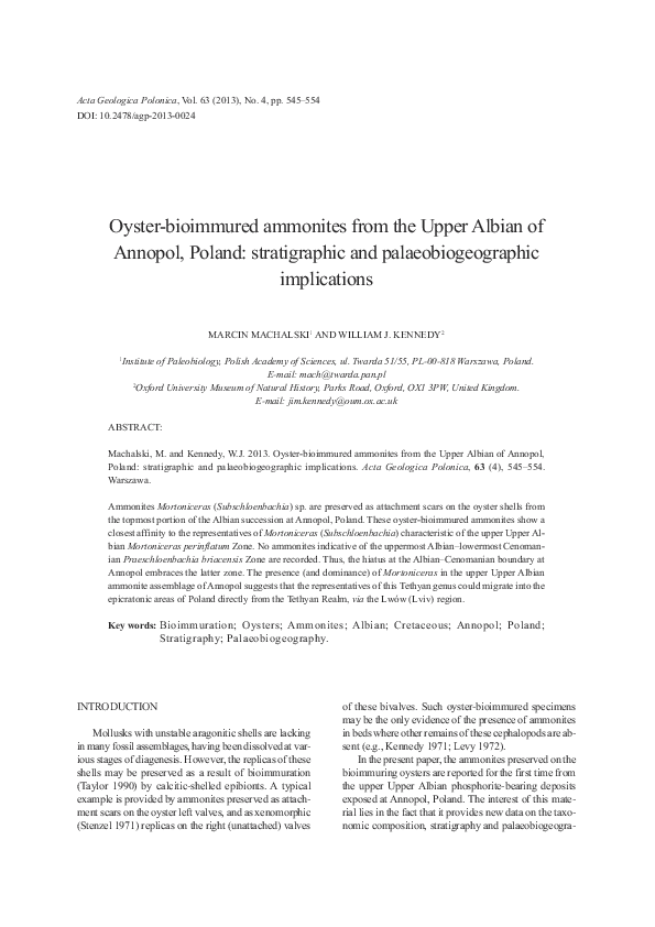 (PDF) Oyster-bioimmured ammonites from the Upper Albian of Annopol ...