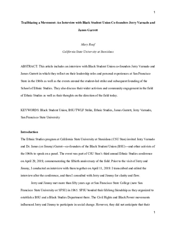 (PDF) Trailblazing a Movement: An Interview with Black Student Union Co ...