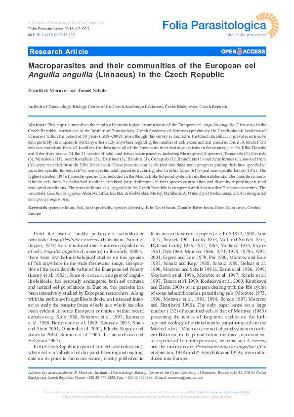 (PDF) Macroparasites and their communities of the European eel Anguilla ...