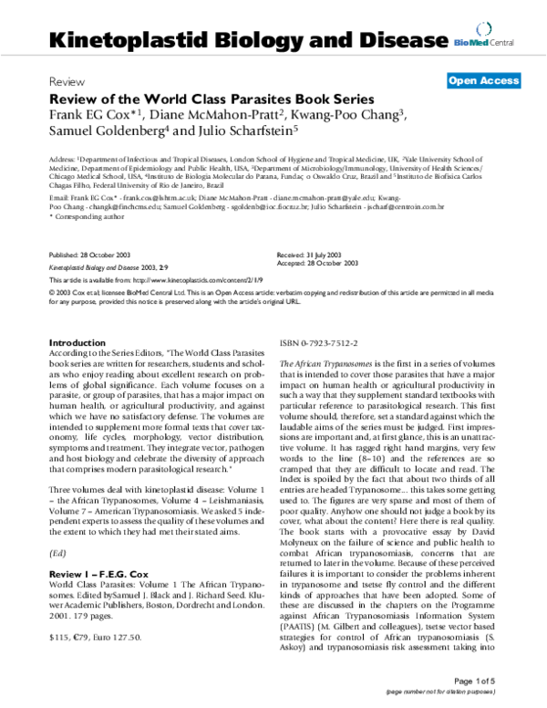 (PDF) Review of the World Class Parasites Book Series | Francis Cox ...