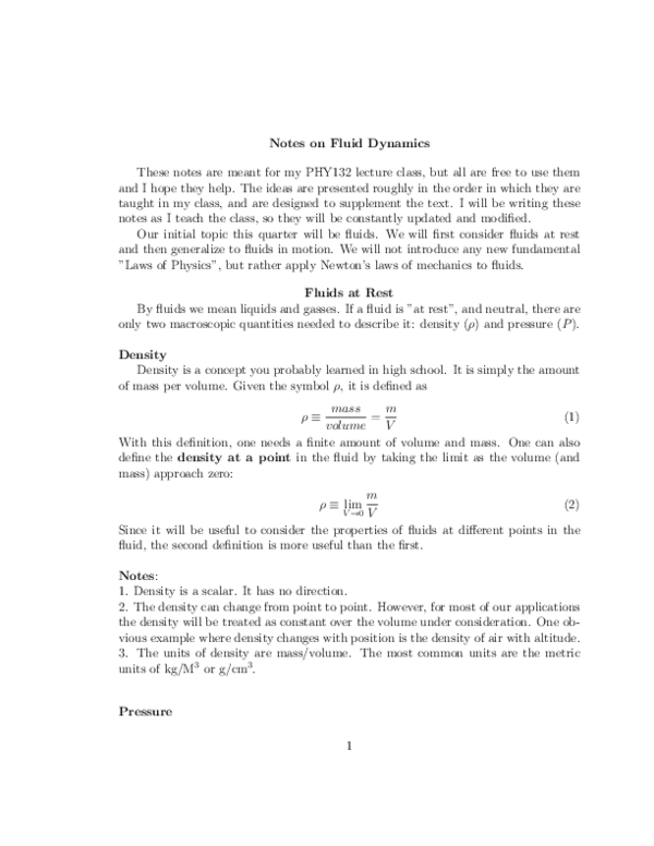 (PDF) Notes on Fluid Dynamics