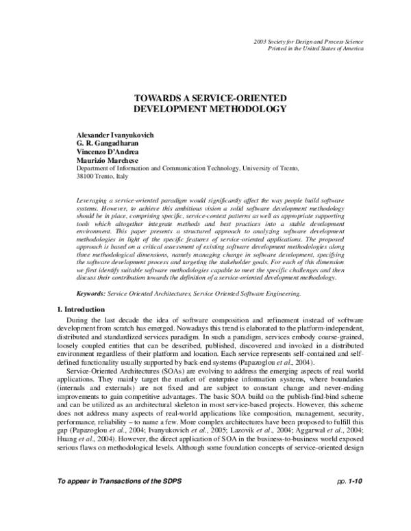 Pdf Towards A Service Oriented Development Methodology
