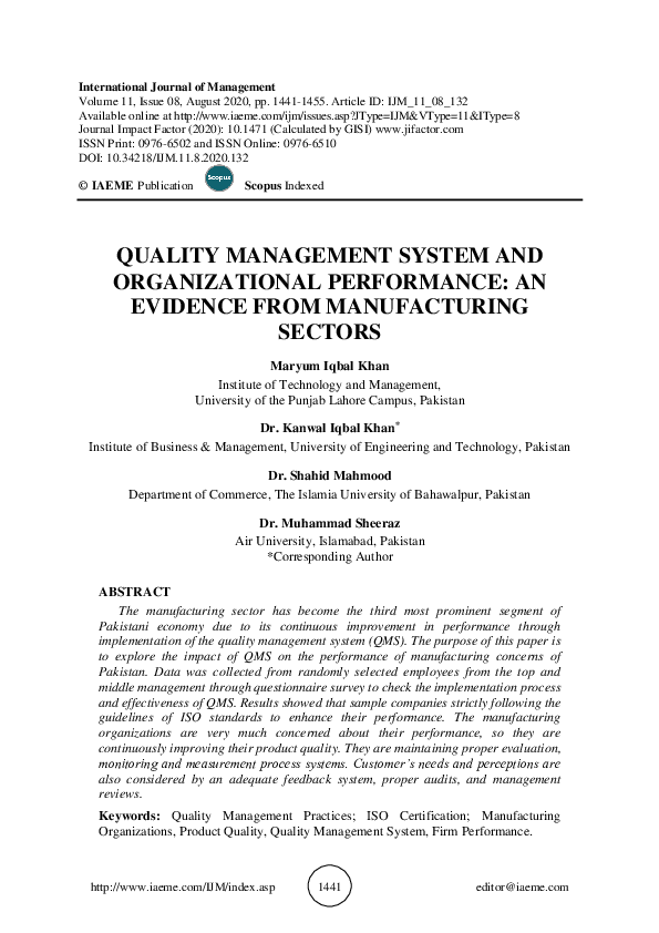 (PDF) QUALITY MANAGEMENT SYSTEM AND ORGANIZATIONAL PERFORMANCE: AN ...