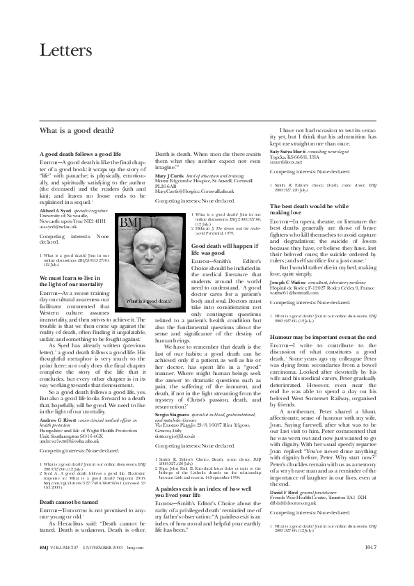 (PDF) What is a good death?: Good death will happen if life was good