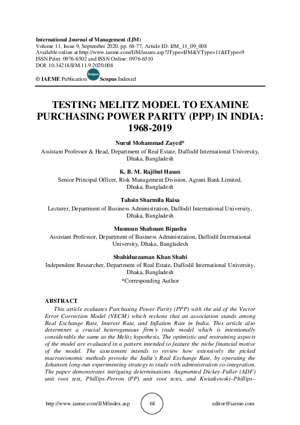 (PDF) TESTING MELITZ MODEL TO EXAMINE PURCHASING POWER PARITY (PPP) IN ...