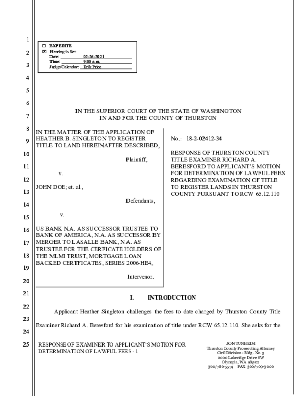 (PDF) In Re Singleton Torrens Application - RESPONSE OF EXAMINER TO ...