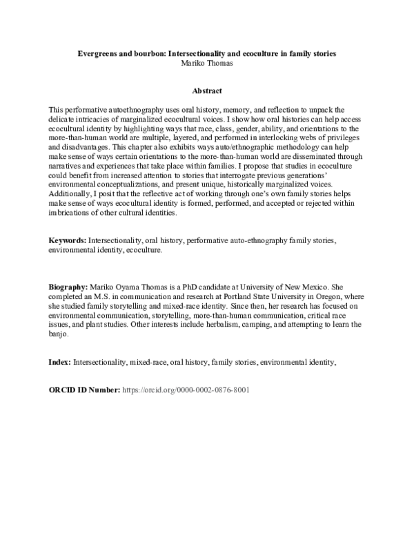 (DOC) Intersectionality and ecoculture in family stories