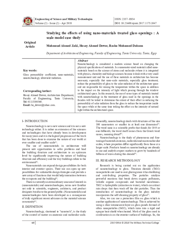 (PDF) Studying the effects of using nano-materials treated glass ...