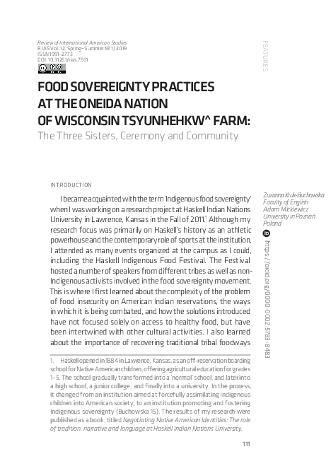 (PDF) FOOD SOVEREIGNTY PRACTICES AT THE ONEIDA NATION OF WISCONSIN ...