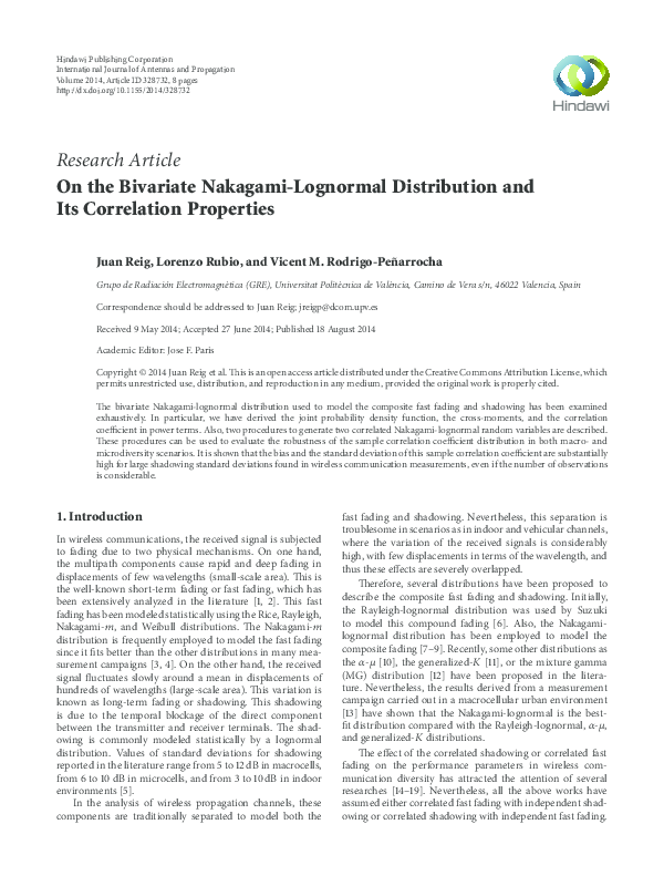 (PDF) On the Bivariate Nakagami-Lognormal Distribution and Its ...