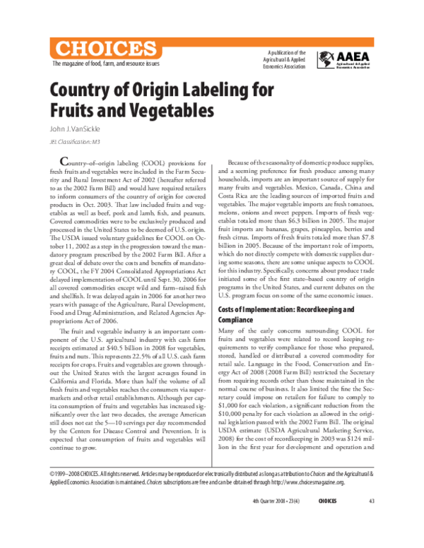 (PDF) Country of Origin Labeling for Fruits and Vegetables