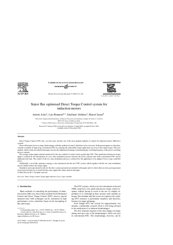 Pdf Stator Flux Optimised Direct Torque Control System For Induction Motors Luis Romeral