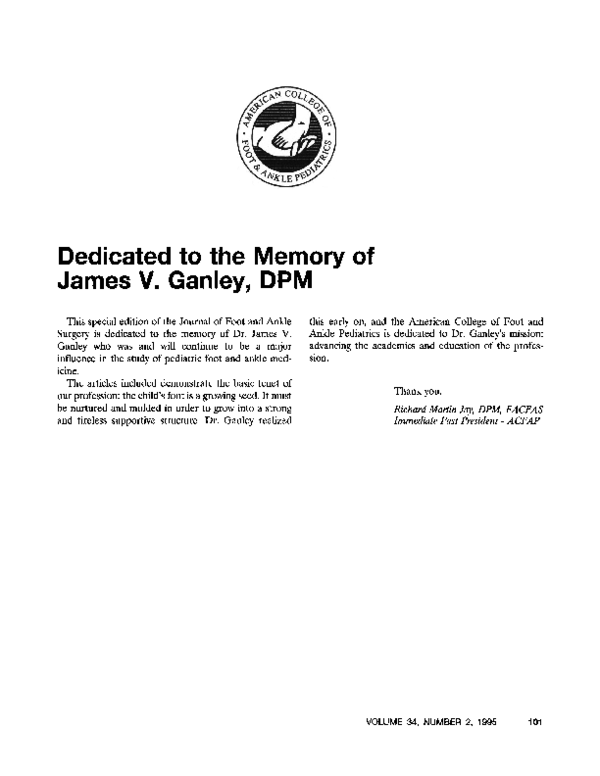 (PDF) Dedicated to the memory of James V. Ganley, DPM