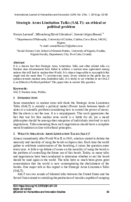 (PDF) Strategic Arms Limitation Talks (SALT): an ethical or political ...