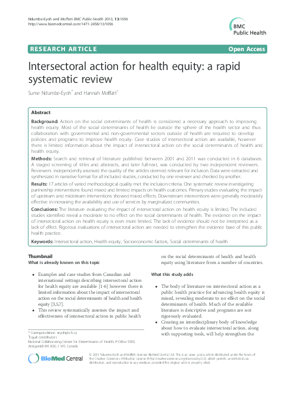 (PDF) Intersectoral action for health equity: a rapid systematic review