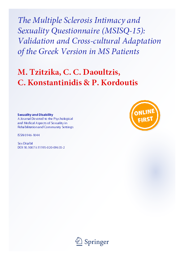 (PDF) The Multiple Sclerosis Intimacy and Sexuality Questionnaire ...