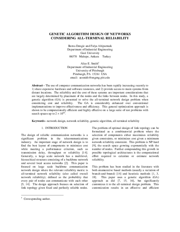 Pdf Genetic Algorithm Design Of Networks Considering All Terminal Reliability